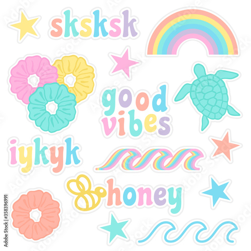 VSCO girl sticker pack. VSCO aesthetic stickers collection. Sea turtle ...