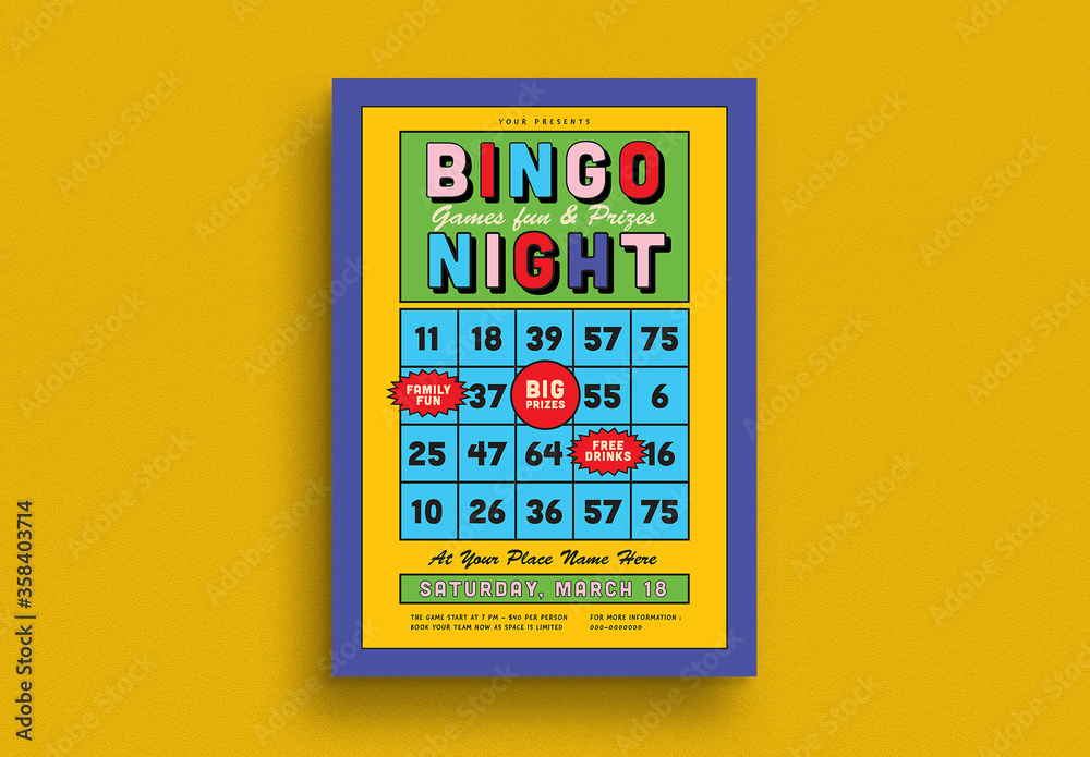 Bingo Night Event Flyer Layout Stock Template | Adobe Stock
