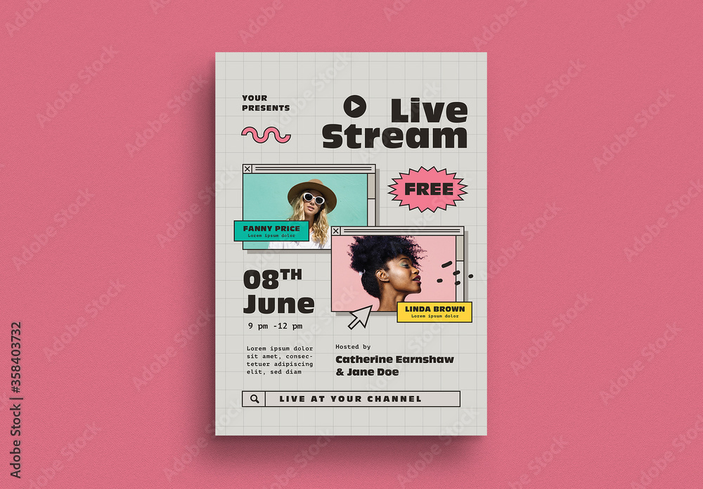 Live Stream Event Flyer Layout Stock Template | Adobe Stock