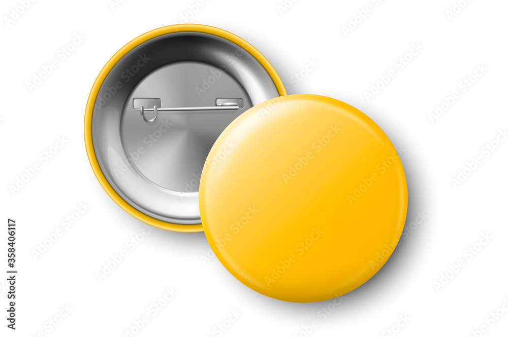Vector 3d Realistic Yellow Metal, Plastic Blank Button Badge Icon Set ...
