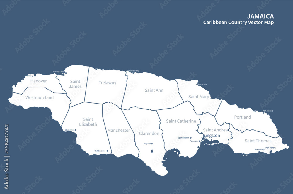 jamaica map. vector of jamaica in caribbean country map. Stock Vector ...
