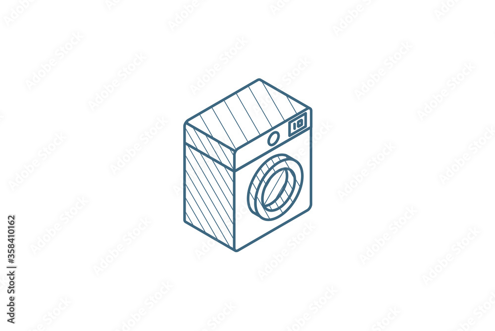 washing machine isometric icon. 3d line art technical drawing. Editable ...