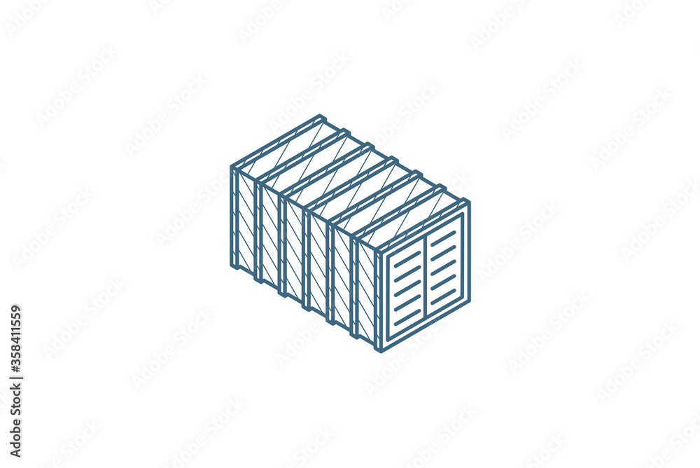 cargo container isometric icon. 3d line art technical drawing. Editable ...