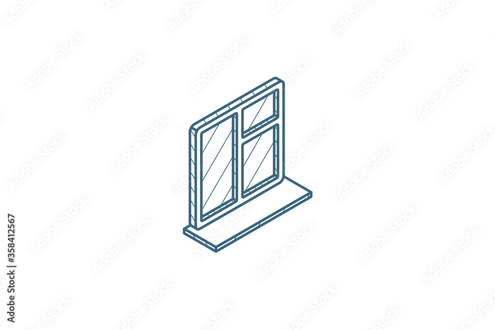 window whith sill isometric icon. 3d line art technical drawing ...