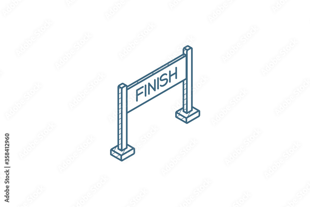 Finish banner isometric icon. 3d line art technical drawing. Editable ...