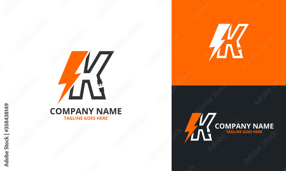 Flash K Letter Logo Icon Template. Illustration vector graphic. Design ...