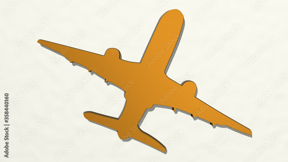 AEROPLANE from a perspective on the wall. A thick sculpture made of ...
