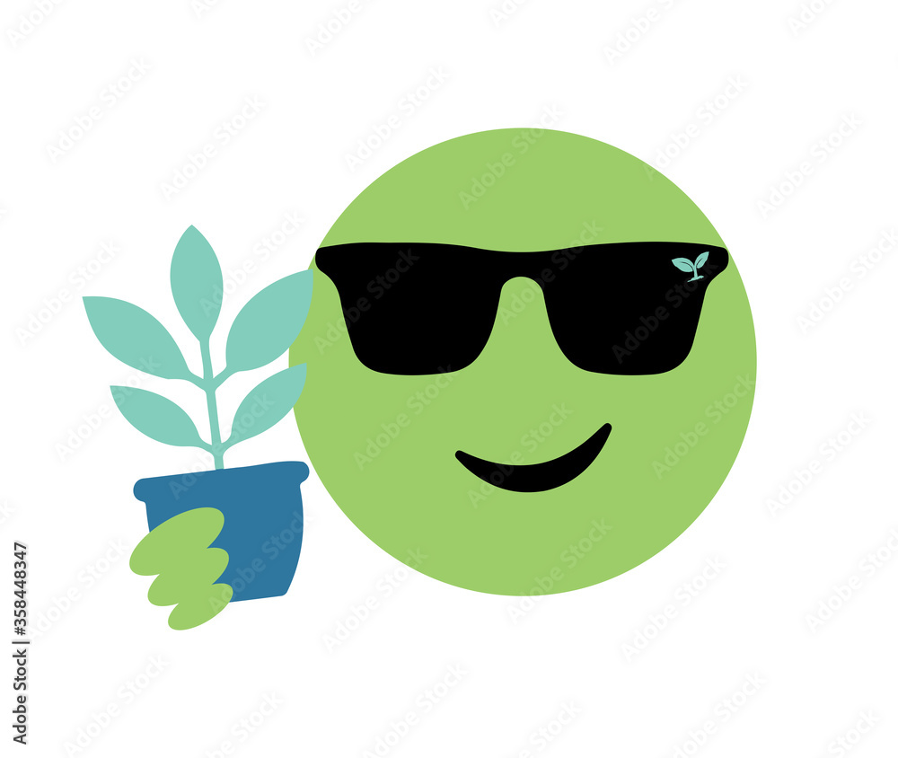 Smiling green emoji holding a plant in a pot, it is cool to grow house ...