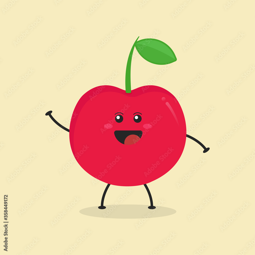 Cute Flat Cartoon Cherry Illustration. Vector illustration of cute ...