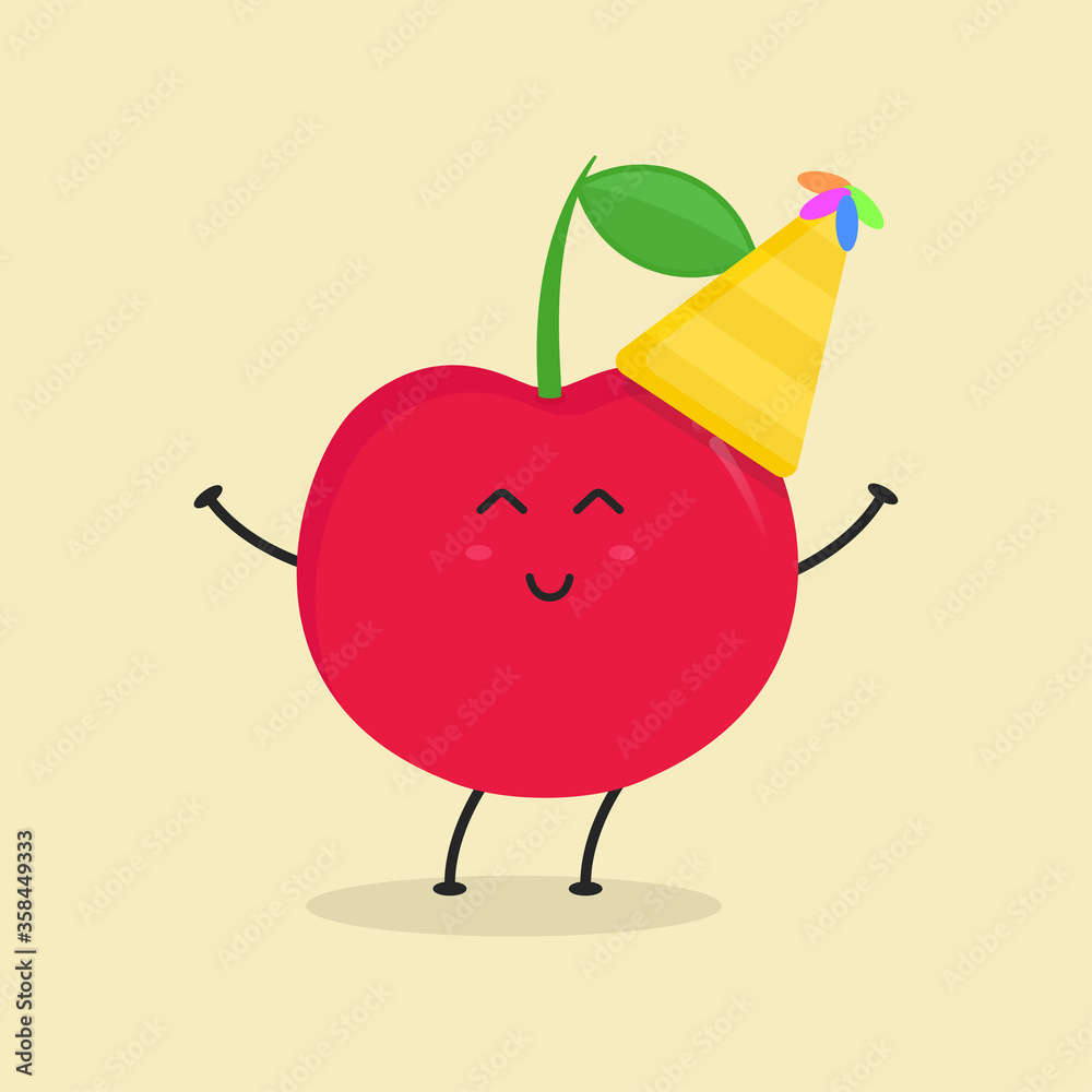 Cute Flat Cartoon Cherry Illustration. Vector illustration of cute ...