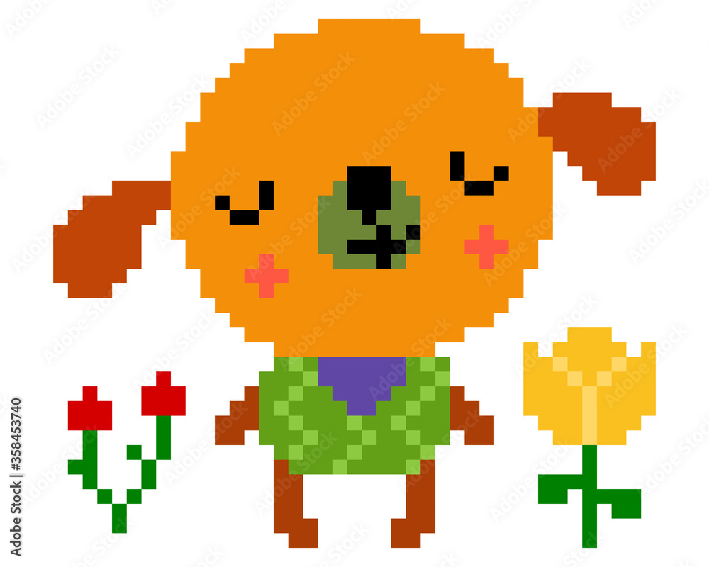 Cute dog pattern. Pixel dog image. Vector Illustration of pixel art ...