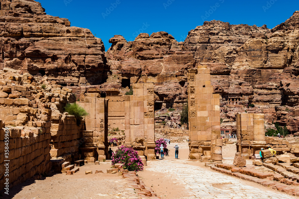 It's Temenos gate in Petra (Rose City), Jordan. The city of Petra was ...