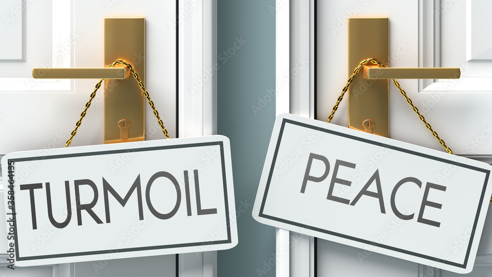 Turmoil and peace as a choice - pictured as words Turmoil, peace on ...