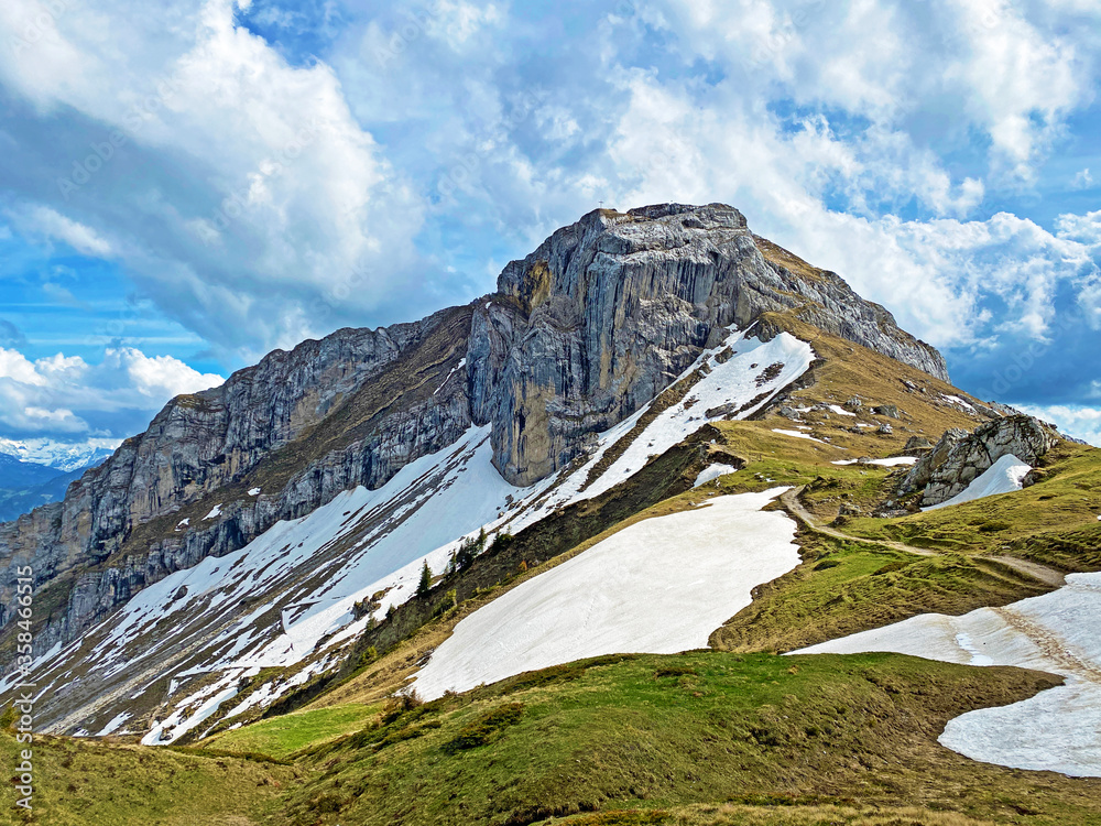 Alpine peak of Matthorn in the Swiss mountain range of Pilatus and in ...