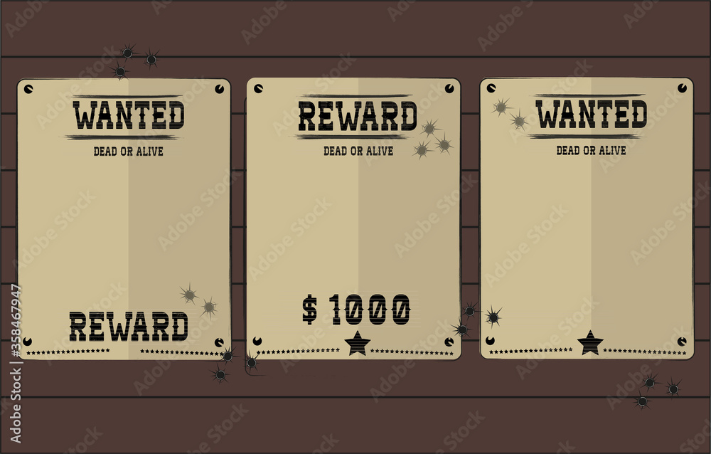 Vintage wanted western poster with blank space for photo. Vector mockup ...