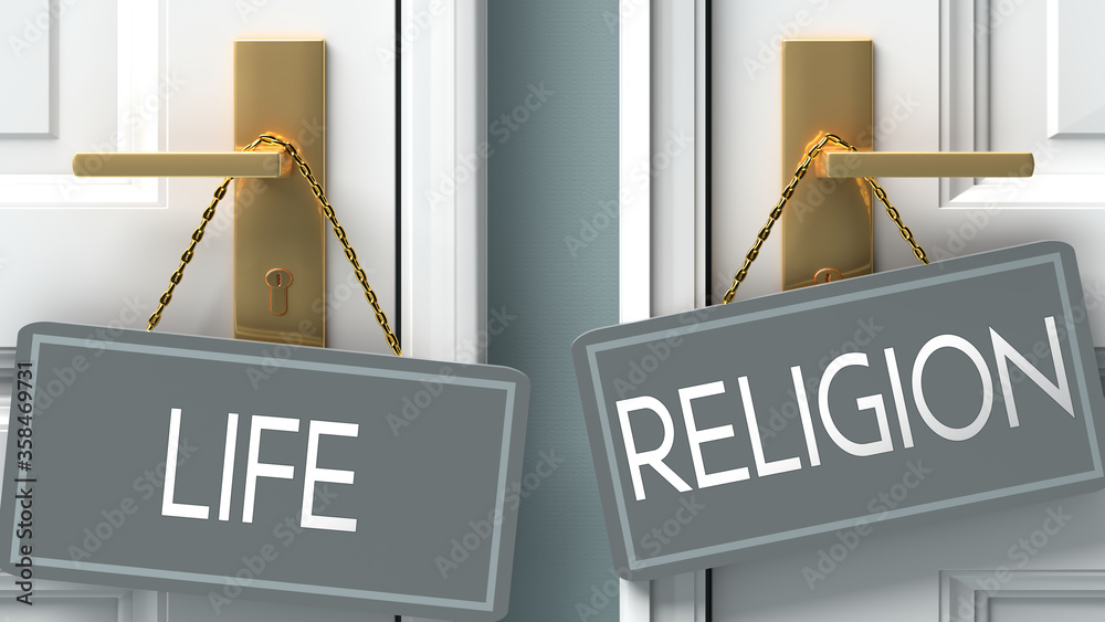 religion or life as a choice in life - pictured as words life, religion ...