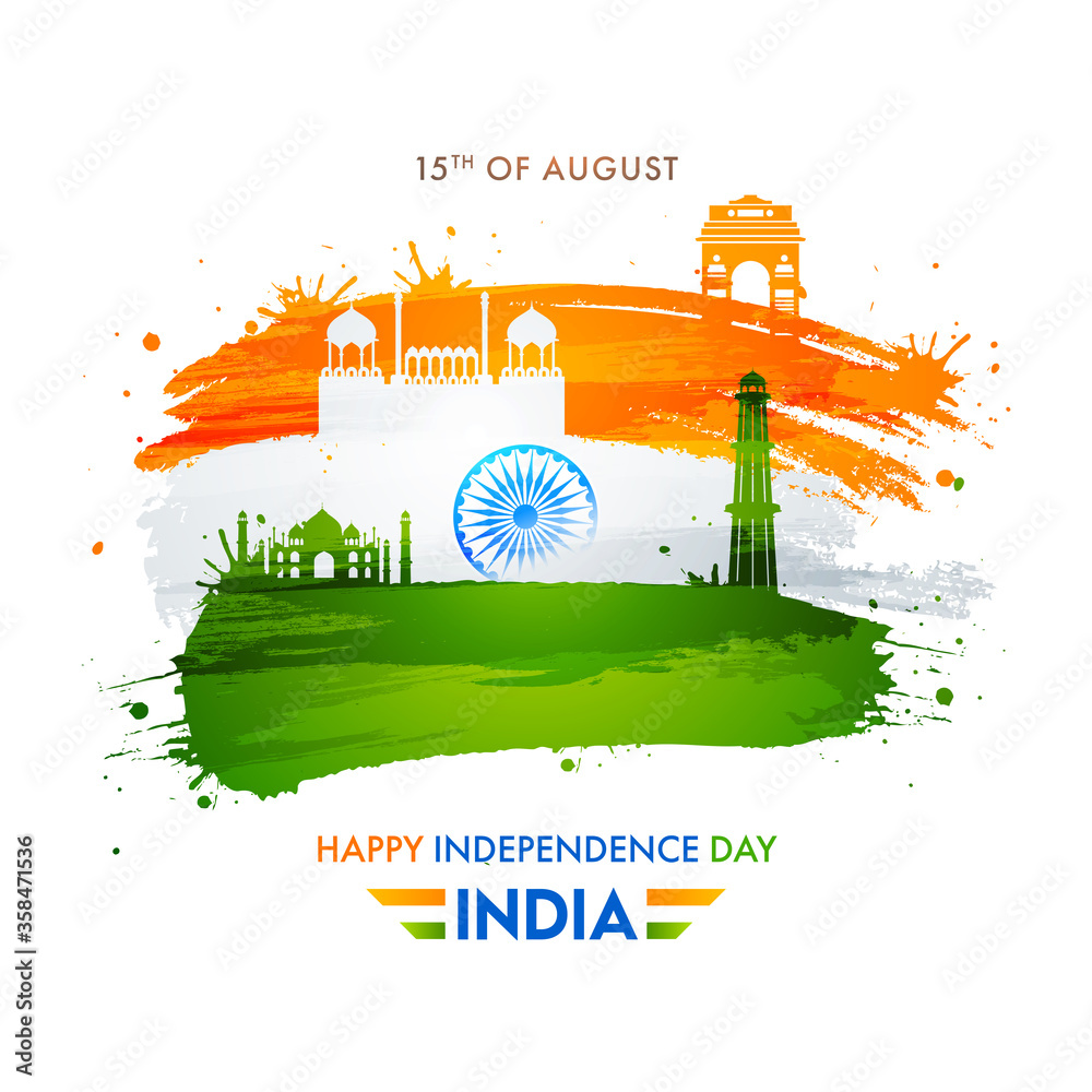 Indian Tricolor Brush Stroke Splash Effect Background with Famous ...