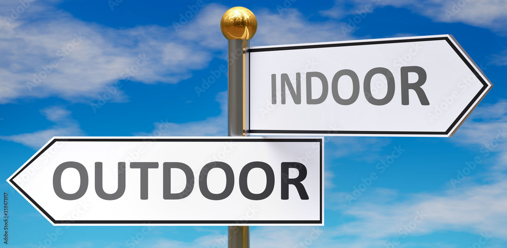 Outdoor and indoor as different choices in life - pictured as words ...