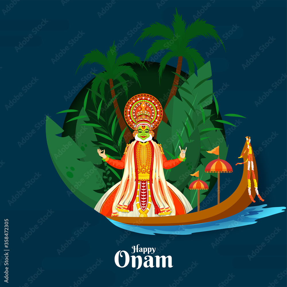 Illustration of Kathakali Dancer with Aranmula Boat, Green Tropical ...