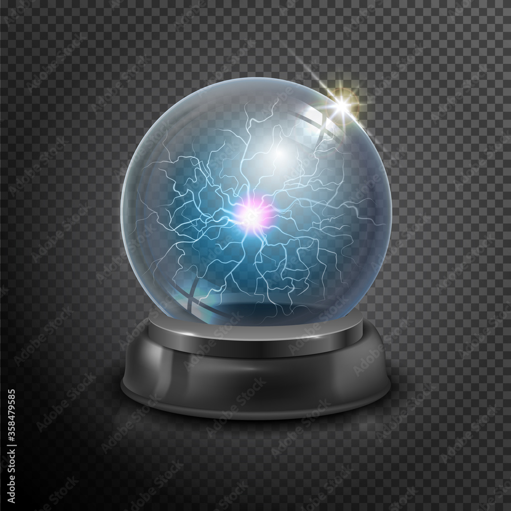 Magic crystal ball of glass and lightning White transparent glass ...