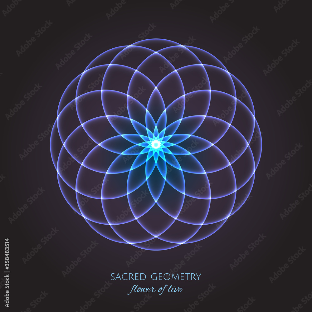 Blue flower of Life. Sacred Geometry. Symbol of Harmony and Balance ...