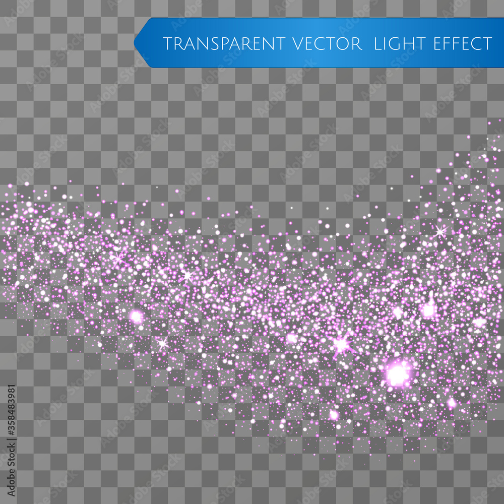 Purple glitter star dust trail sparkling particles on transparent ...