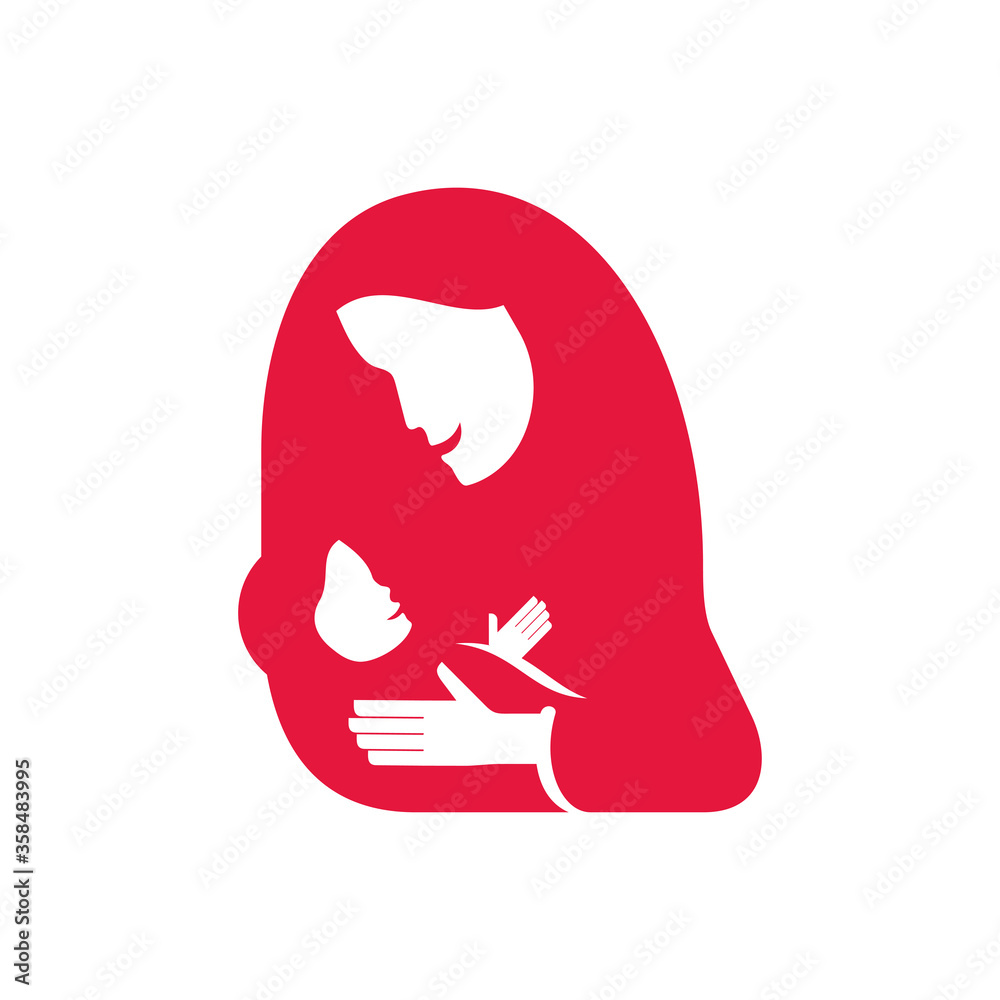 Motherhood logo - mom holding premature newborn child. Conceptual ...