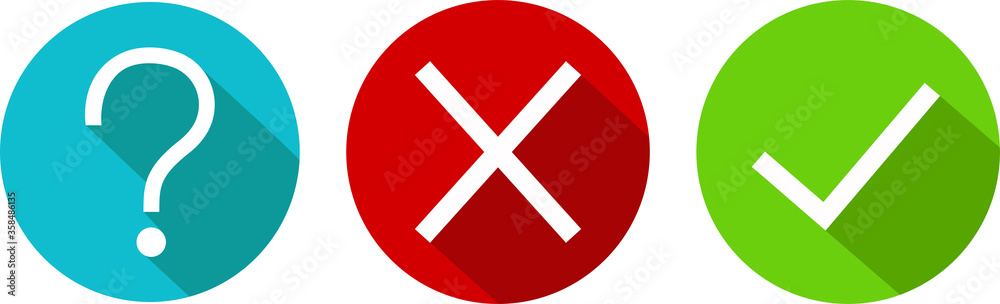 Set of round marks, cross, question mark, checkmark icons, buttons with ...