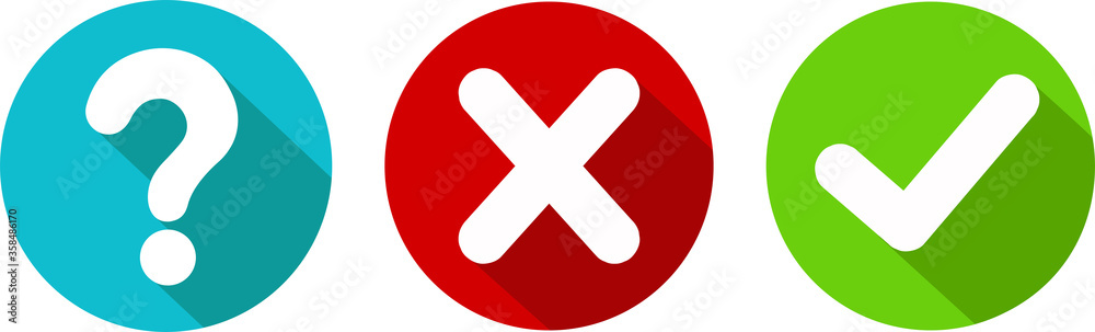 Set of round marks, cross, question mark, checkmark icons, buttons with ...