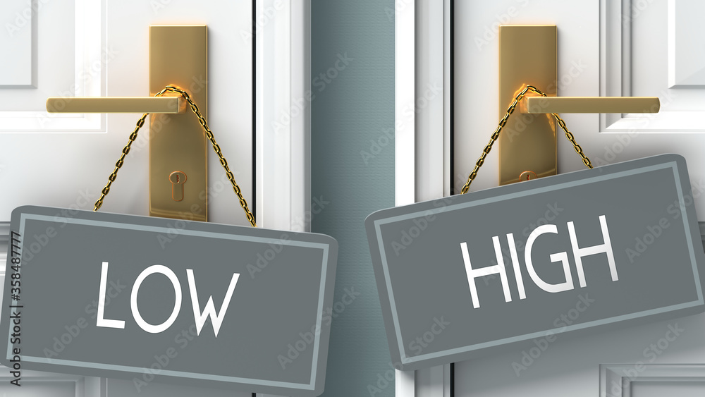 high or low as a choice in life - pictured as words low, high on doors ...