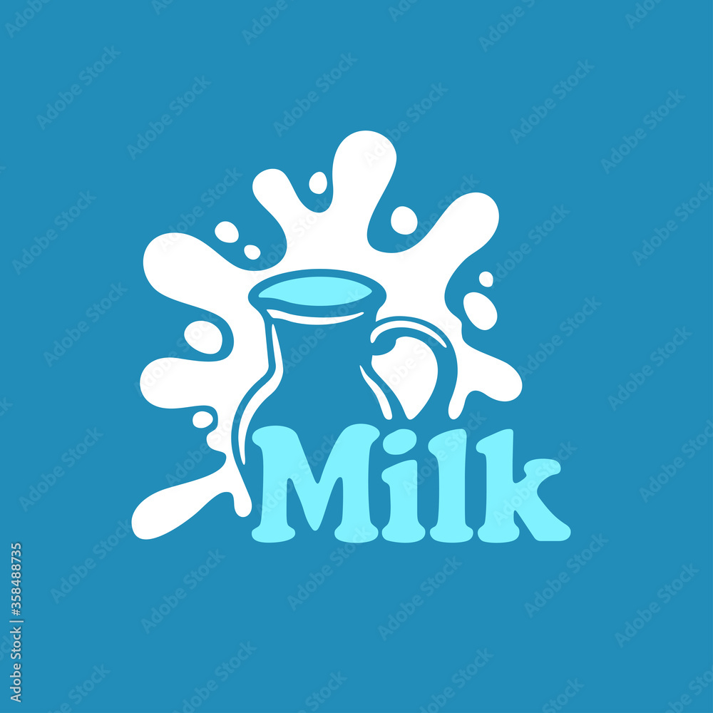 Milk logo template - jug with flowing milk splash and sample text ...
