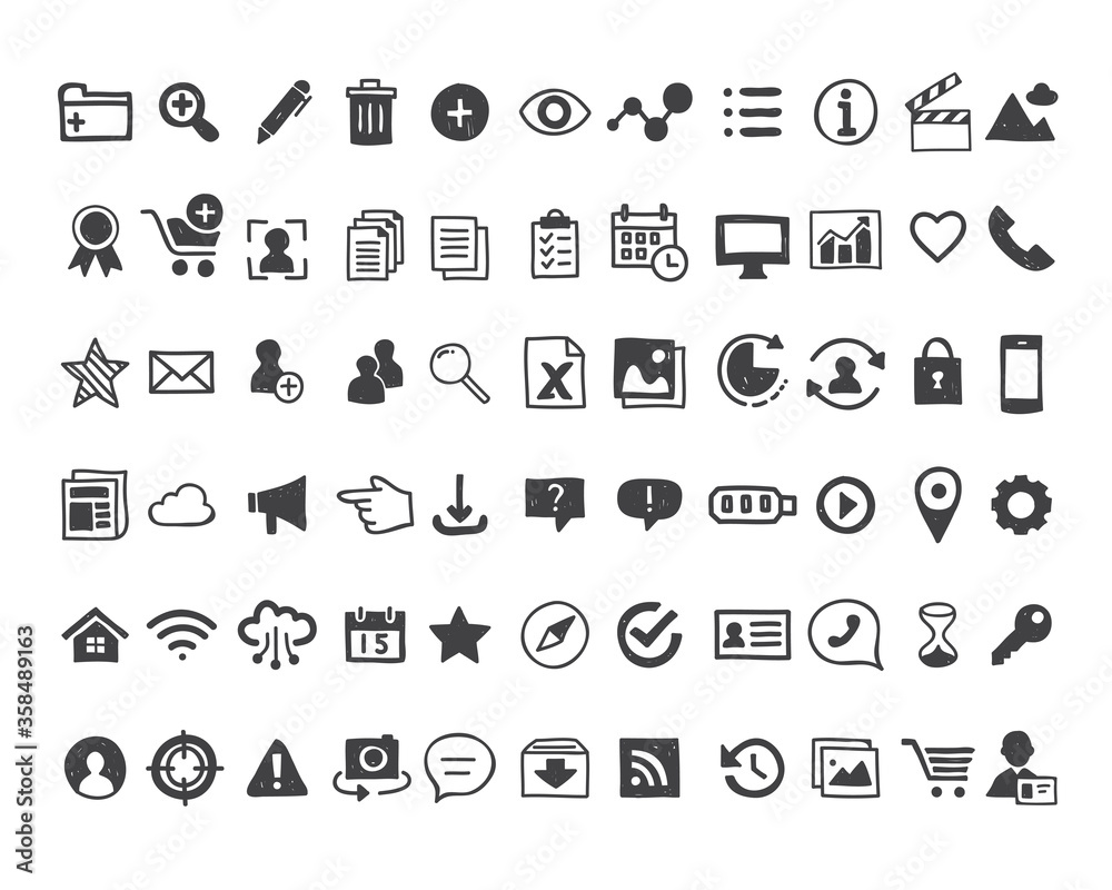 Interface icon set. Hand drawn user interface doodle icons vector ... Interface icon set. Hand drawn user interface doodle icons vector ...
