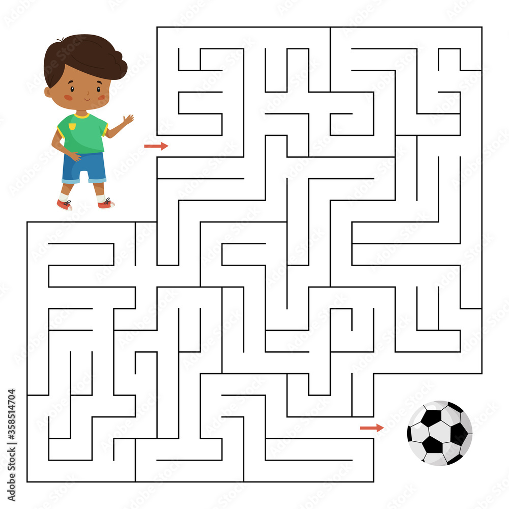 Educational maze game for preschool kids. Help the boy find right way ...