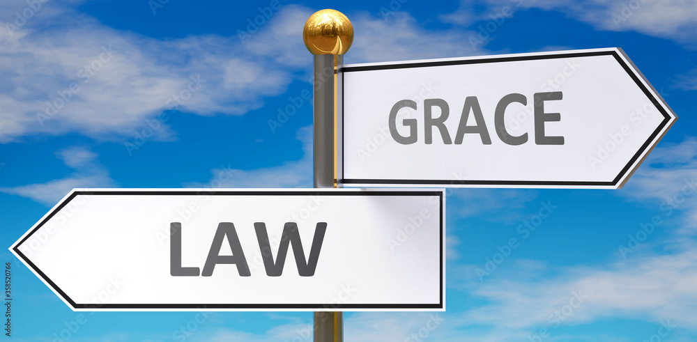 Law and grace as different choices in life - pictured as words Law ...