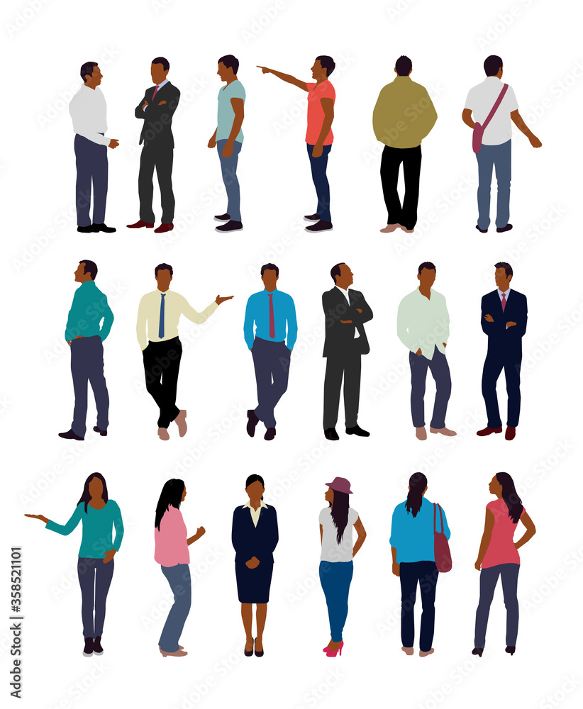 Faceless standing people vector illustration set (black people) Stock ...