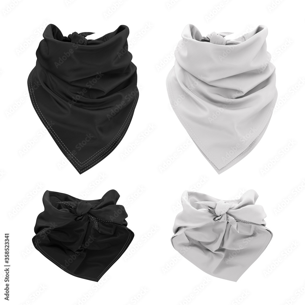 Template, mockup for design, logo, branding. Black and white bandana ...