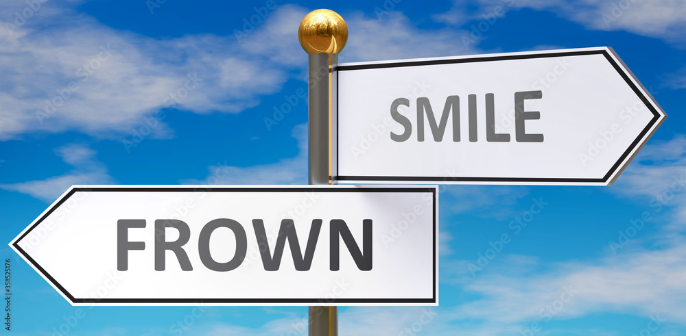 Frown and smile as different choices in life - pictured as words Frown ...