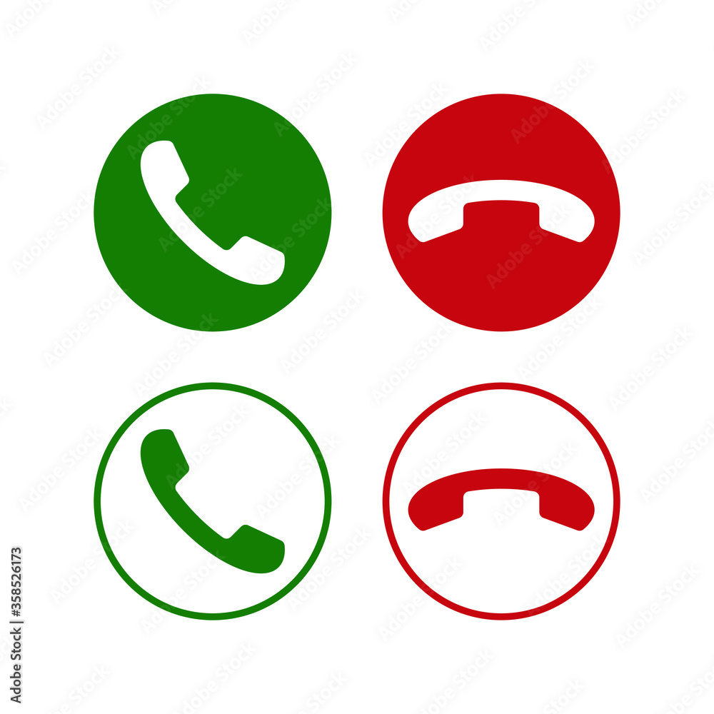 Phone icon set. Call application symbol collection. Green and red round ...