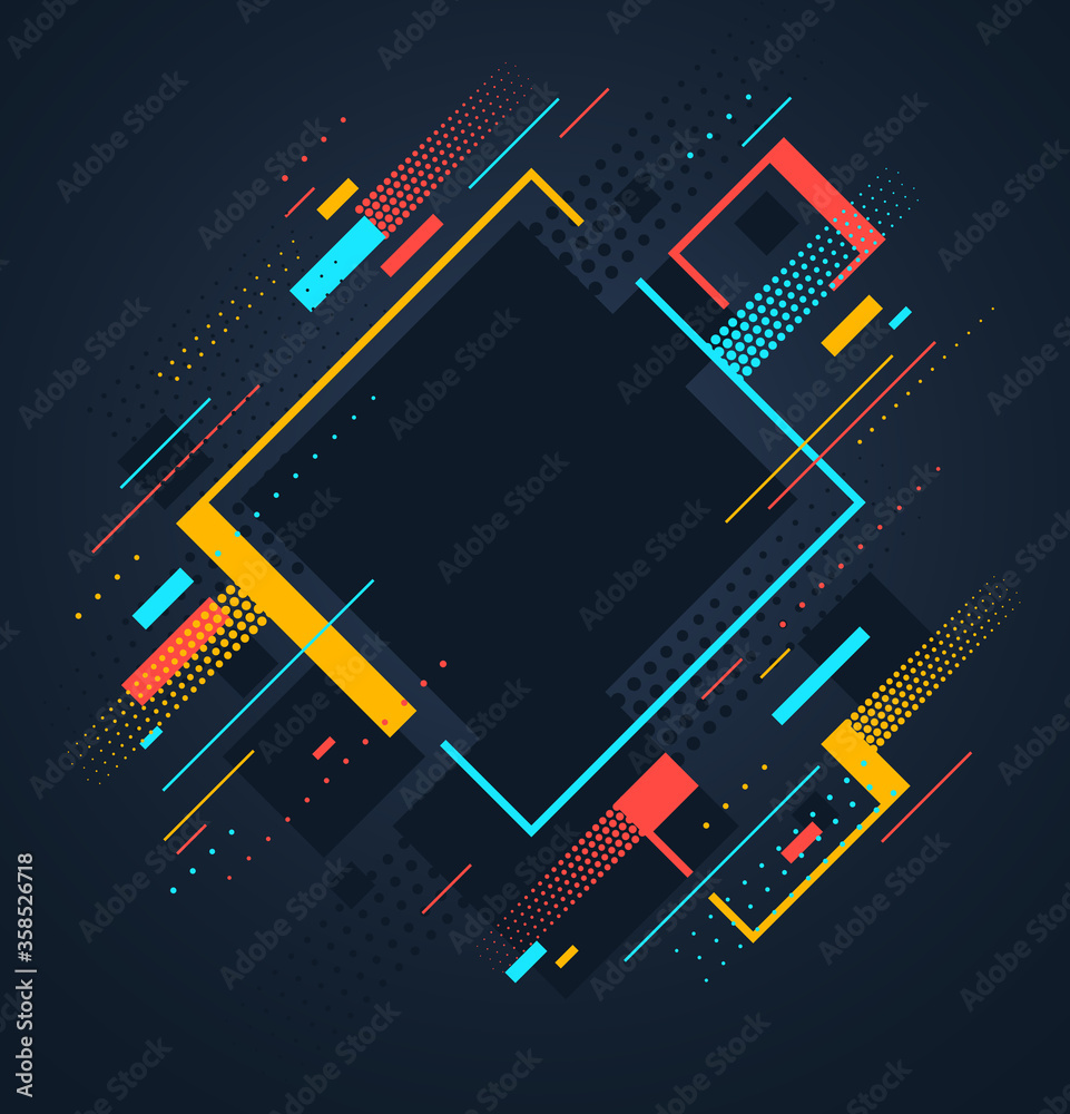 Artistic colorful frame with different elements over dark, vector ...