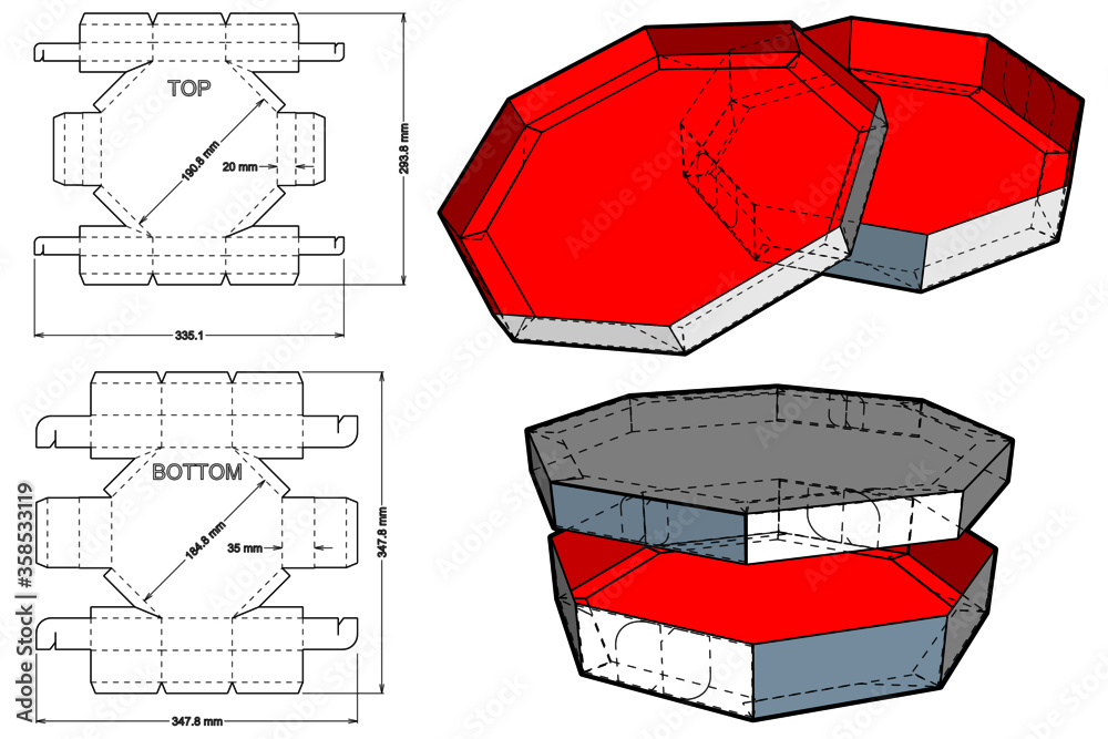 Octagonal self assembly packaging and Die-cut Pattern. The .eps file is ...