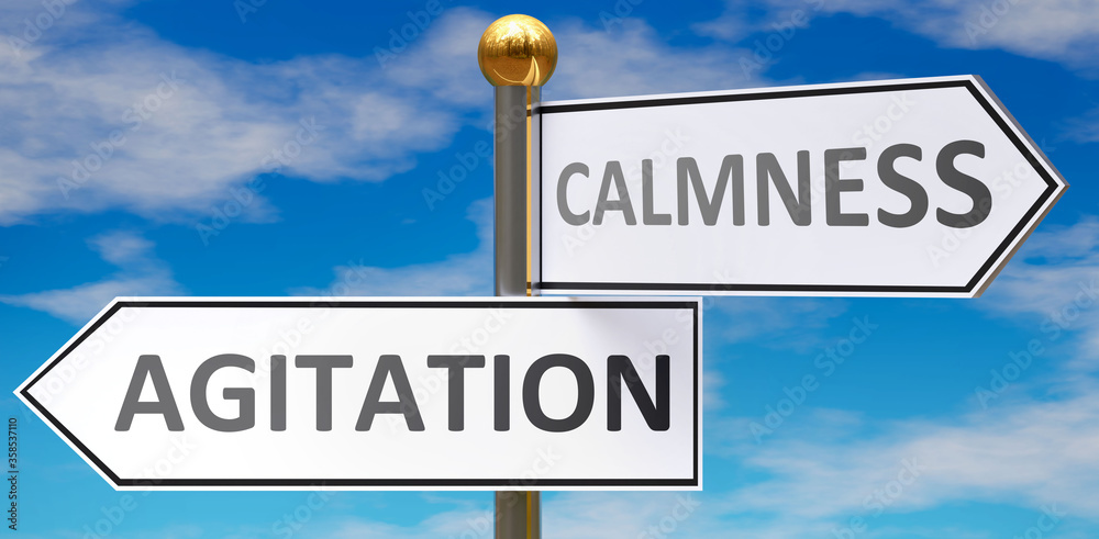 Agitation and calmness as different choices in life - pictured as words ...