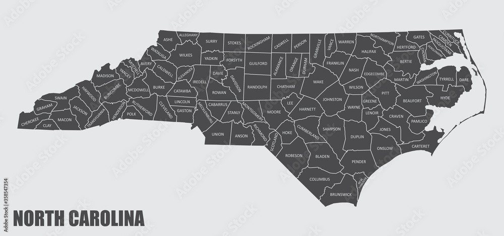 North Carolina County Map Stock Vector | Adobe Stock