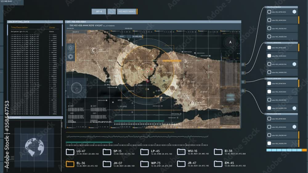Computer Screen With Secret Data of Satellite Camera in Istanbul, Radar ...
