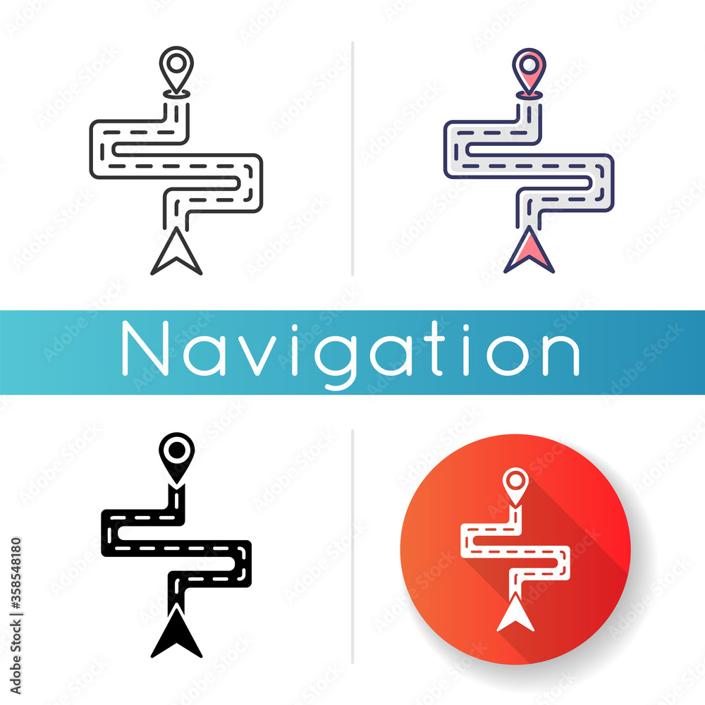 Route icon. Modern GPS technology, path finding technology. Linear ...