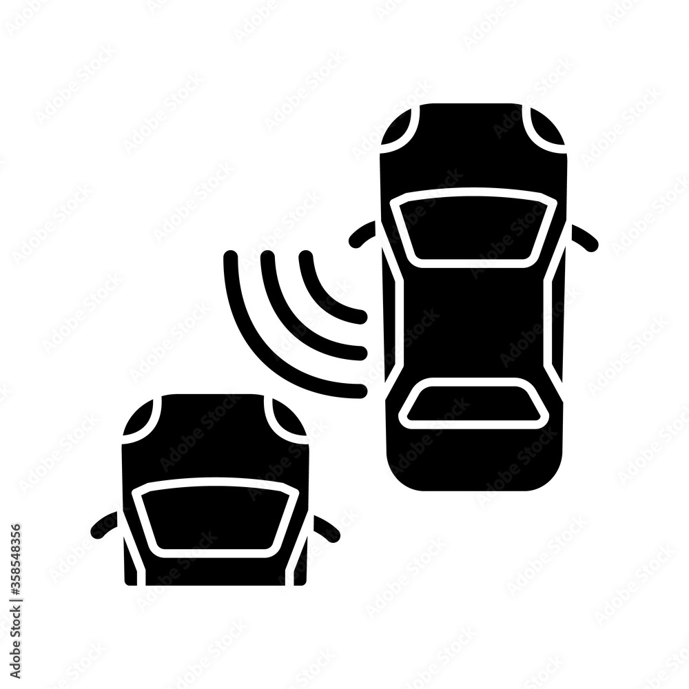 Blind spot monitoring system black glyph icon. Safe driving and car ...