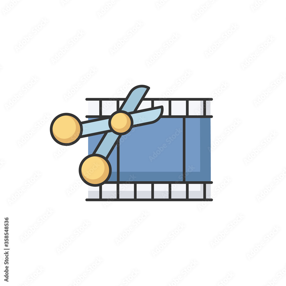 Film edit RGB color icon. Movie montage. Cut film strip with scissors ...