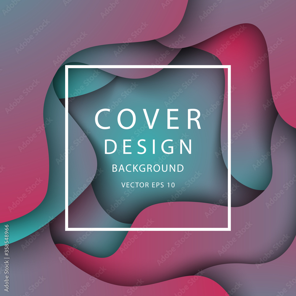 Cover template with color paper cut shapes and waves. Design layout for ...