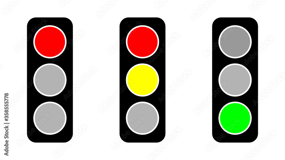 Set of Simple Traffic Light Icons in Red, Yellow and Green Phases ...