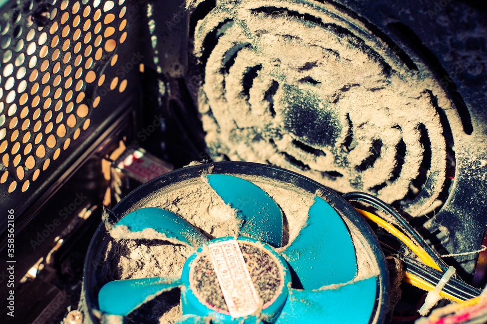 severe contamination of the computer system unit. computer inside ...