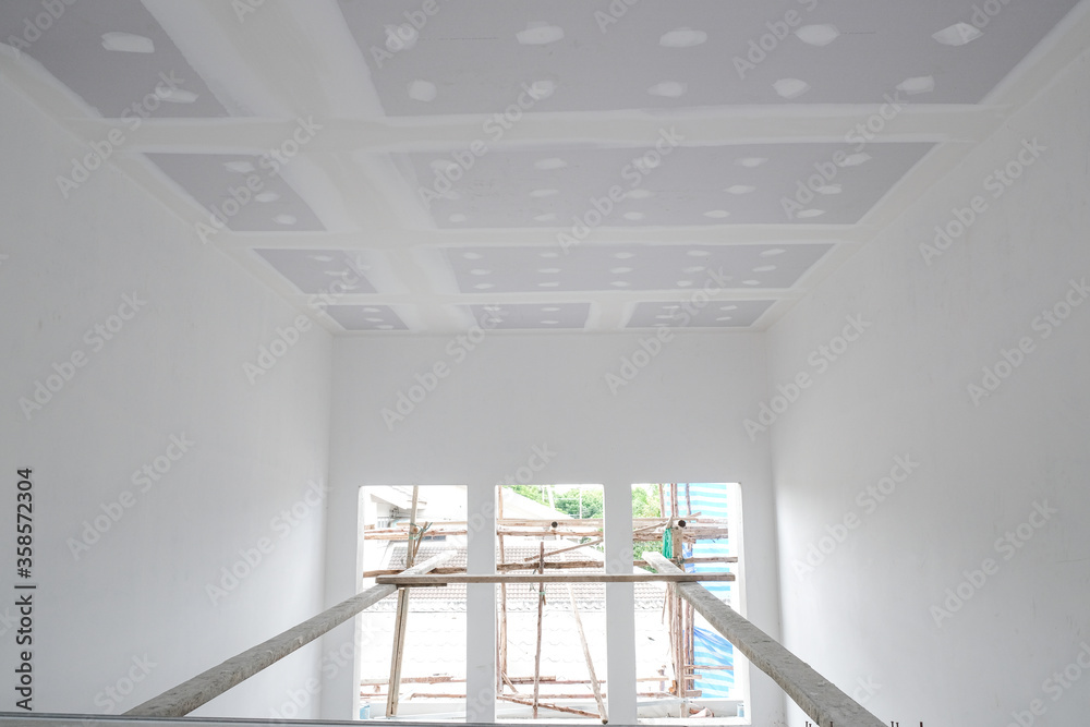 new house skiming coat wall and ceiling with gypsum plaster white color ...